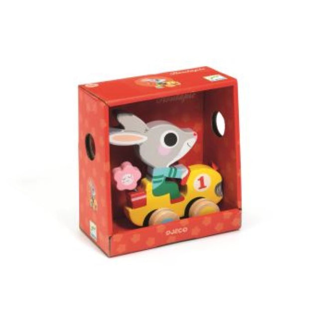 Djeco - wooden pull-along toy - roulapic cute rabbit with flower ...